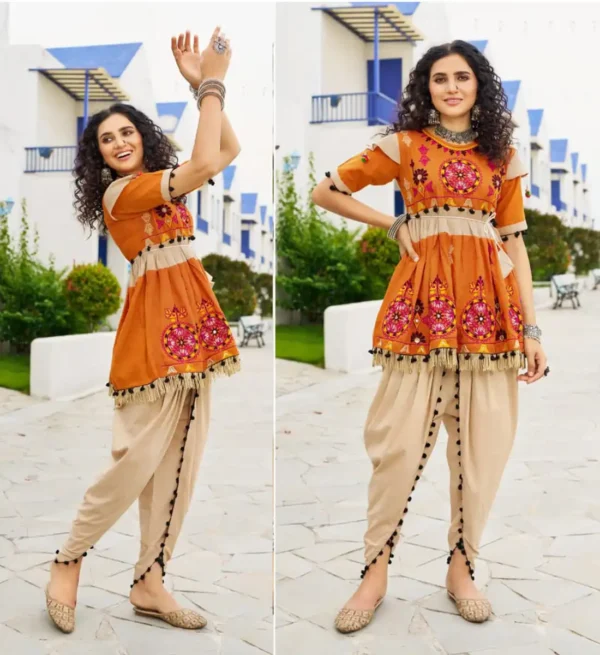 Women’s Dhoti Kurta for Navratra Garba Kedia Kurti Artful Mustard